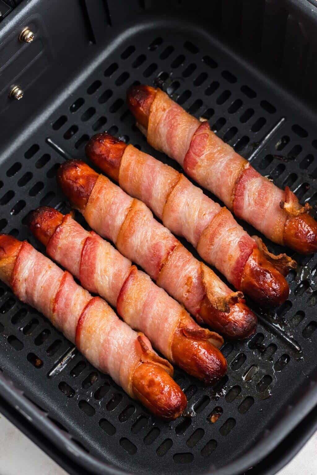 Air Fryer Bacon Wrapped Hot Dogs | Air Frying Foodie